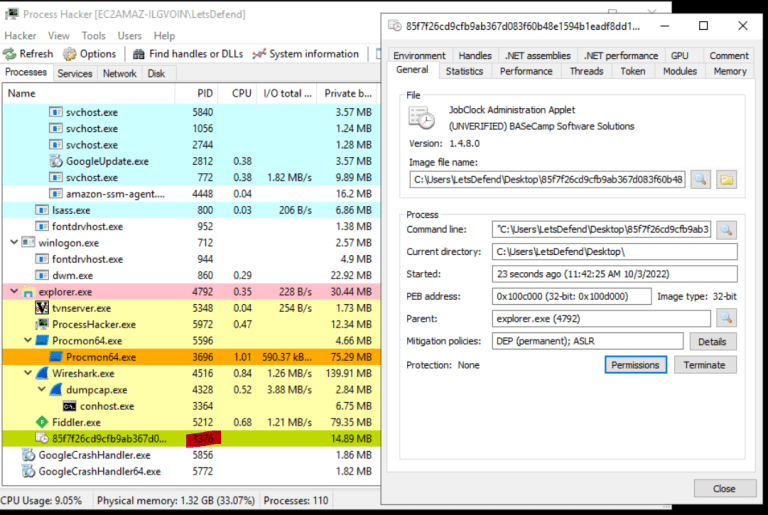 LetsDefend: Dynamic Malware Analysis Example #2 – Persecure : my learning archive